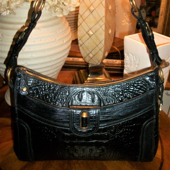 Brahmin | Bags | Brahmin Black Croc Shoulder Handbag Purse Beautiful ...